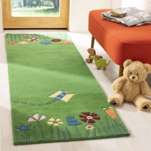 safavieh kids collection accent rug - 2' x 3', green & multi, handmade grass and flowers wool, ideal for high traffic areas in entryway, living room, bedroom (sfk751a)