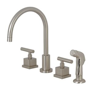 kingston brass ks8728cql claremont widespread kitchen faucet with plastic sprayer, brushed nickel