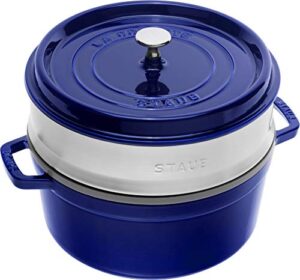 staub cocotte with steamer round 26cm dark blue