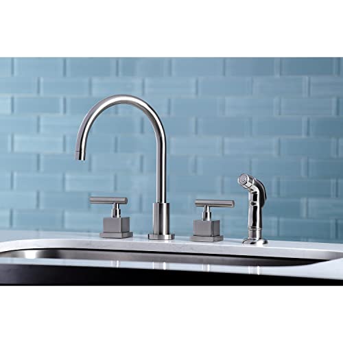 Kingston Brass KS8728CQL Claremont Widespread Kitchen Faucet with Plastic Sprayer, Brushed Nickel