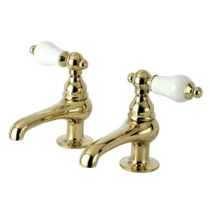 kingston brass cc5l2 vintage basin faucet (1) ccpl1csc (1) ccpl1csh, 3-1/2 inch spout reach, polished brass