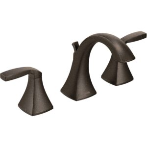 moen voss oil-rubbed bronze two-handle widespread 3-hole high-arc lavatory faucet with vanity drain assembly for bathroom sink, t6905orb