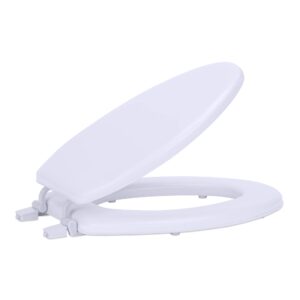 soft elongated vinyl toilet seat, white - 19 inch soft vinyl cover with comfort foam cushioning - fits all elongated size fixtures - easy to install fantasia by achim home decor