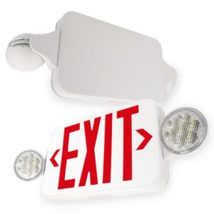 lfi lights | combo red exit sign with emergency lights | white housing | all led | two adjustable round heads | hardwired with battery backup | ul listed | (1 pack) | combojr2-r