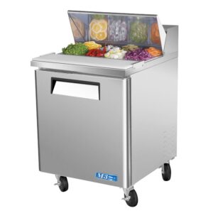 turbo air m3 seriesmst-28-n sandwich and salad (1) door prep table rear mounted (7) cu. ft. (8) pan, no-maintenance condenser, holds temp w/lids open