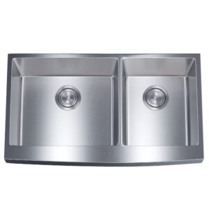 dowell 10" deep apron front farmhouse undermount double bowl 35-7/8x20-3/4 stainless steel kitchen sink (16 gauge, 6008 3620d)