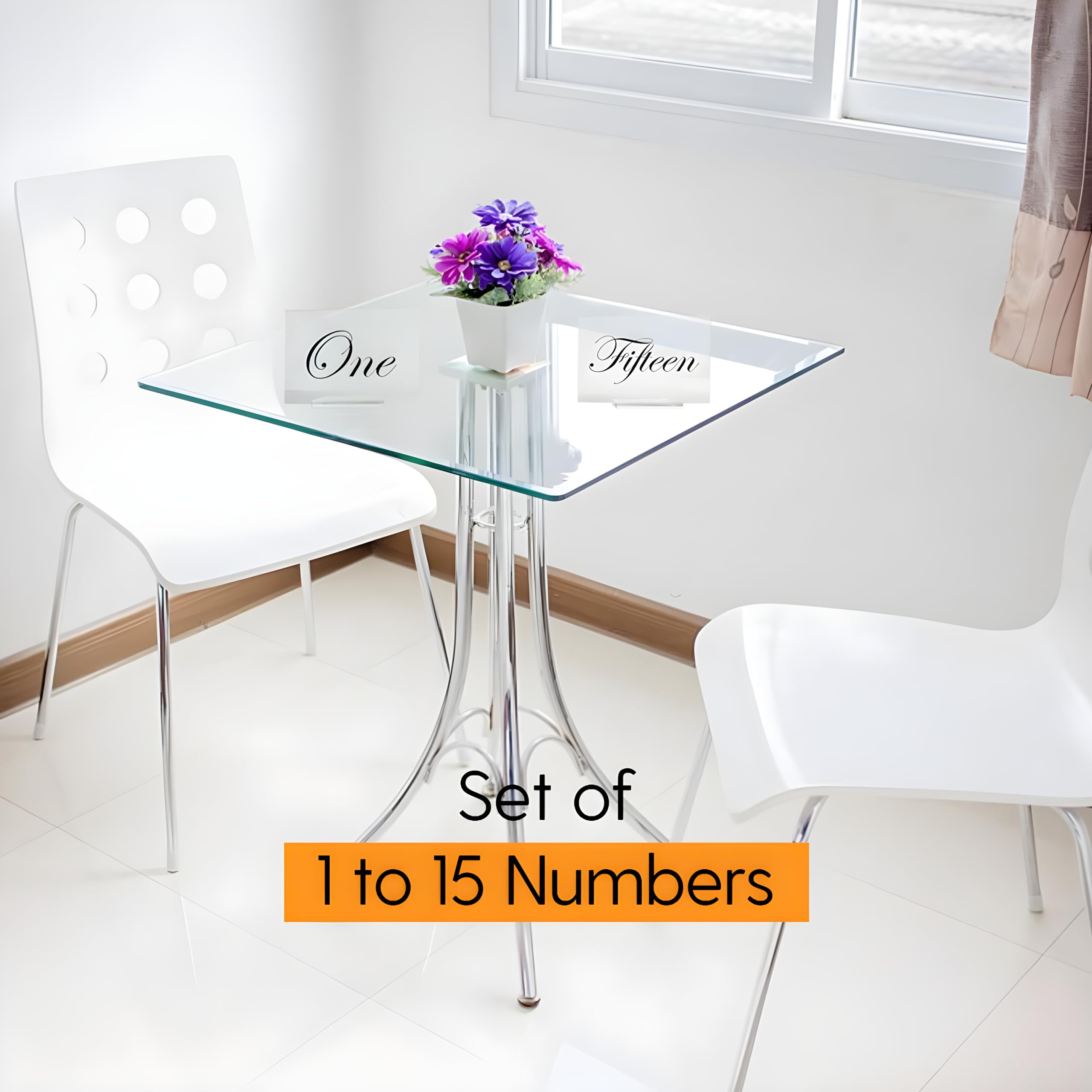 15 pcs Wedding Table Numbers 1 to 15, 4x6 Inch, Elegant Design Table Signs with Stand, Clear Acrylic for Wedding Reception Events Party Chic Restaurant