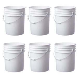 6 pack | premium 5 gallon bucket, food grade bpa free hdpe, white - no lid