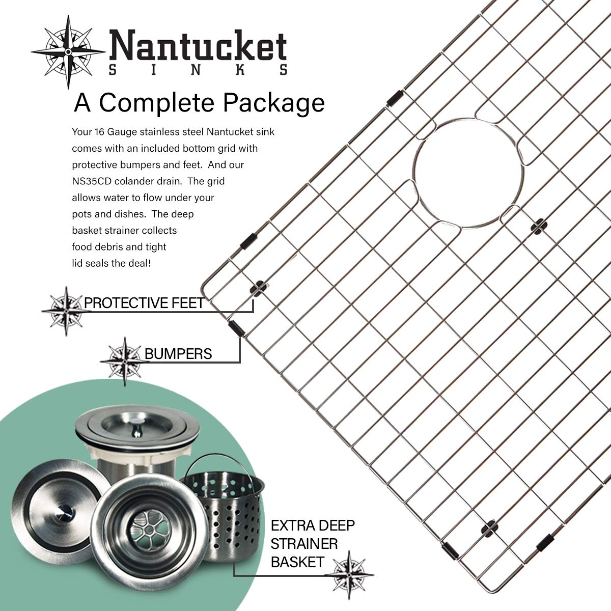 Nantucket Sinks NS3121-16 31-Inch 70/30 Double Bowl Undermount Kitchen Sink, Stainless Steel