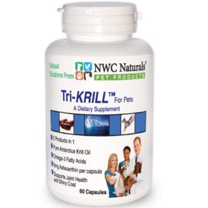 tri-krill oil capsule supplement for dogs and cats, supports joint, brain, supports healthy skin and coat, pure antarctic krill with astaxanthin, omega-3, dha, epa by nwc naturals