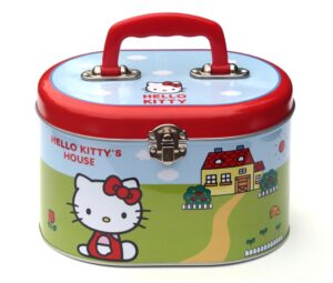 hello kitty house oval tin train case/sewing box