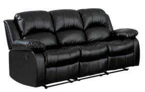 homelegance resonance 83" bonded leather double reclining sofa, black