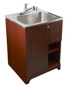 masco bath 103030 all-in-one stainless steel utility sink with cherry cabinet kit, 20-gallon