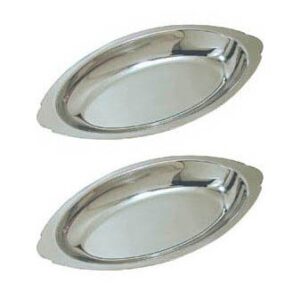 8 oz. (ounce) stainless steel oval au gratin serving dish pan platter - set of 2