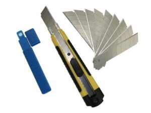 sdi-5414 snap-off utility knife with 12 set of sk2+cr blades, 9mm rubber grip cutter for right or left handed user