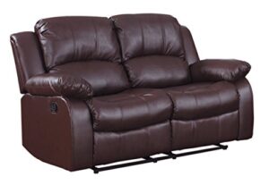 homelegance resonance 60" bonded leather double reclining loveseat, brown