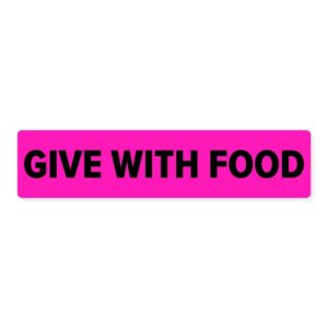 give with food veterinary labels/stickers, 500 labels/roll, 0.375" x 1.625", fluorescent pink - medicine labels for pharmacy, prescription & care instructions, pharmacy stickers | labelvalue.com