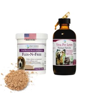 vitality science flex n free + vital pet lipids for dogs | 2 part program | promotes bone development & joint health | relieves stiffness | neurological & hormonal support | 100% safe (large)