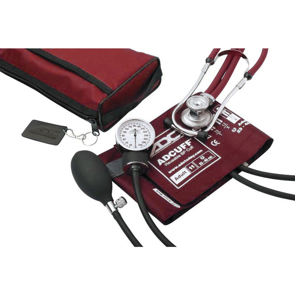 ADC® Pro's Combo IIâ„¢ DH Pocket Aneroid Sprague Stethoscope Kit Burgundy Latex Free