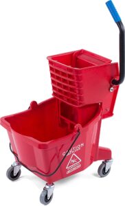 carlisle foodservice products mop bucket with side-press wringer for floor cleaning, restaurants, offices, and janitorial use, polyproylene, 26 quarts, red