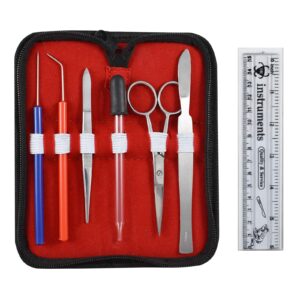 dr instruments 60zp fine zippy dissection kit, grade: 9 to 12 and for community college levels, stainless steel precision ground scissors and super sharp scalpel (8 pc kit), compact zippered case.