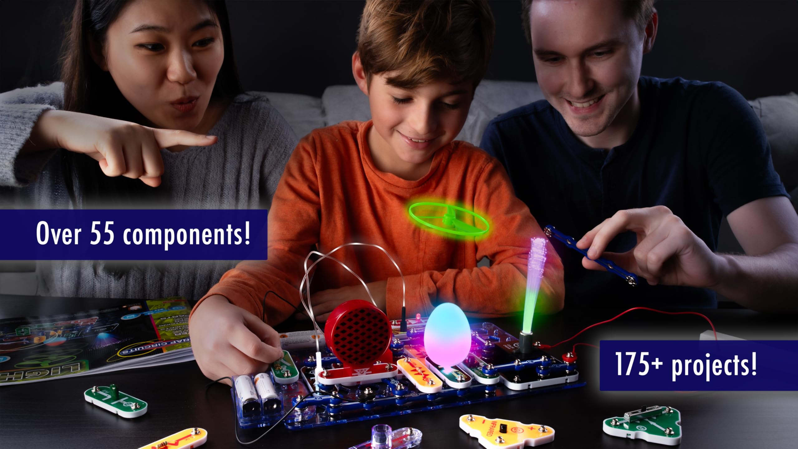 Snap Circuits LIGHT Electronics Exploration Kit | Over 175 Exciting STEM Projects | Full Color Project Manual | 55+ Snap Circuits Parts | STEM Educational Toys for Kids 8+,Multi