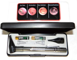 third generation dr mom slimline stainless led pocket otoscope with soft white natural hue light spectrum in hard travel case includes lighted ear wax curettes