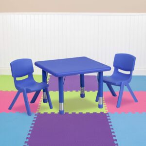 flash furniture emmy 24'' square blue plastic height adjustable activity table set with 2 chairs