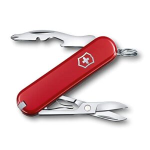 victorinox jetsetter swiss army knife, compact 7 function swiss made pocket knife with scissors, magnetic phillips screwdriver and key ring – red