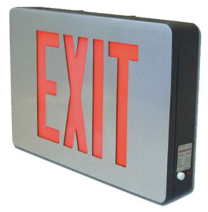 sure-lites cx71sd led exit sign, brushed aluminum emergency light with red or green letters, self-diagnostics, single side, battery backup, 120-277v