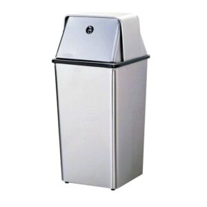 bobrick 2250 stainless steel floor-standing waste receptacle with self-closing door top, satin finish, 13 gallon capacity, 13-3/8" width x 29-1/2" height