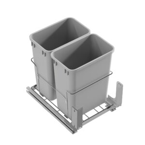 dowell alu bottom mount pull-out waste container with door mounting kit - pull-out wire basket-grey 2 waste can-for 18" frameless / 21" face framed cabinet-4012 0218 35