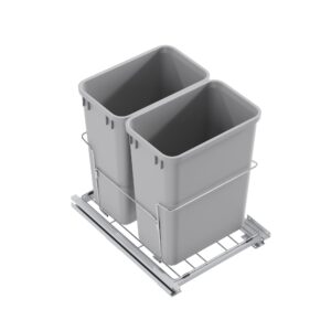 Dowell Alu Bottom Mount Pull-Out Waste Container With Door Mounting Kit - Pull-Out Wire Basket-Grey 2 Waste Can-for 18" Frameless / 21" Face Framed Cabinet-4012 0218 35