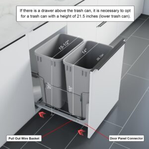 Dowell Alu Bottom Mount Pull-Out Waste Container With Door Mounting Kit - Pull-Out Wire Basket-Grey 2 Waste Can-for 18" Frameless / 21" Face Framed Cabinet-4012 0218 35