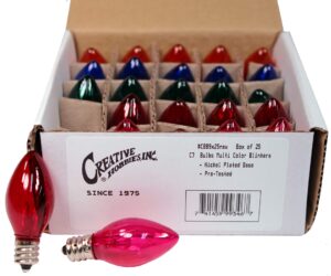 creative hobbies® box of 25 colored light bulbs, random blinking, 7 watt, c7 candelabra base -great for night lights and christmas strings