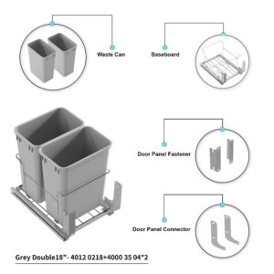 Dowell Alu Bottom Mount Pull-Out Waste Container With Door Mounting Kit - Pull-Out Wire Basket-Grey 2 Waste Can-for 18" Frameless / 21" Face Framed Cabinet-4012 0218 35