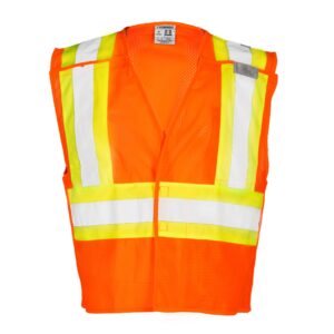 kishigo unisex high visibility reflective contrasting mesh breakaway vest 1176, hook and loop closure, polyester, ansi 107 type r / class 2, traffic control, emergency response, utility (orange, 5x)