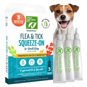 only natural pet flea and tick prevention for small breed dogs (up to 15 lbs) - easydefense flea remedy - natural flea control herbal squeeze-on drops - three month supply (single)