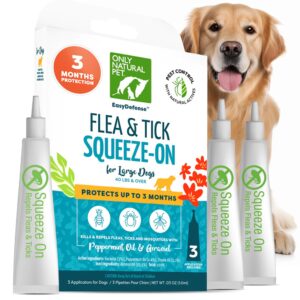 only natural pet flea and tick control for large breed dogs (over 40 lbs) - easydefense flea & tick herbal squeeze-on drops - 3 month supply