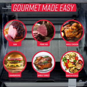 Ronco Showtime Large Capacity Rotisserie & BBQ Oven Modern Edition, Simple Switch Controls, Silicone Door Tie, Perfect Preset Rotation Speed, Self-Basting, Auto Shutoff, Includes Multipurpose Basket