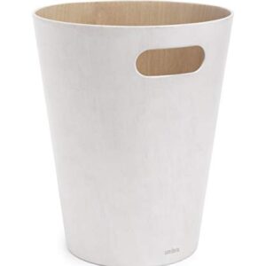 Umbra Woodrow, 2 Gallon Modern Wooden Trash Can Wastebasket or Recycling Bin for Home or Office, White