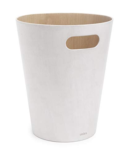 Umbra Woodrow, 2 Gallon Modern Wooden Trash Can Wastebasket or Recycling Bin for Home or Office, White