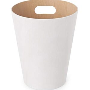 Umbra Woodrow, 2 Gallon Modern Wooden Trash Can Wastebasket or Recycling Bin for Home or Office, White