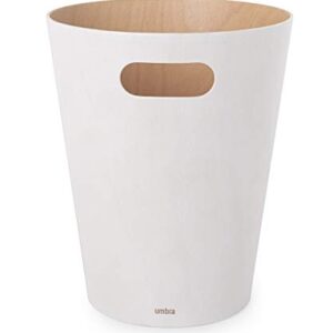 Umbra Woodrow, 2 Gallon Modern Wooden Trash Can Wastebasket or Recycling Bin for Home or Office, White