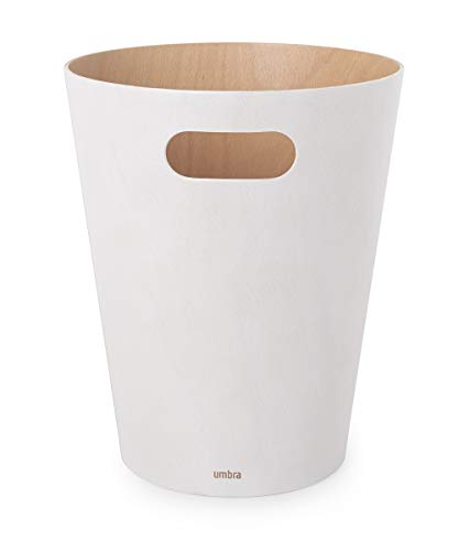 Umbra Woodrow, 2 Gallon Modern Wooden Trash Can Wastebasket or Recycling Bin for Home or Office, White