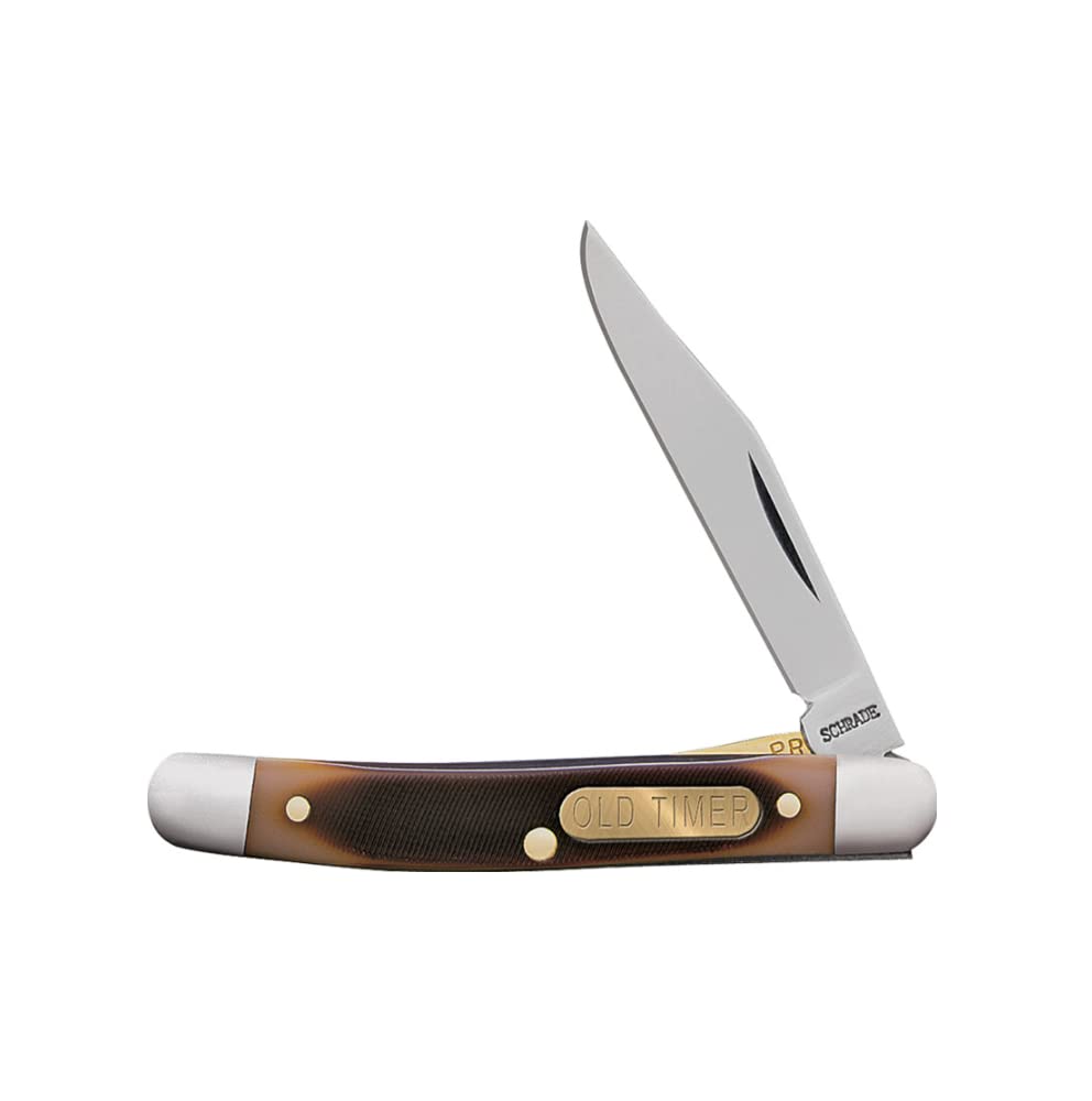 Old Timer 18OT Mighty Mite 4.7in Stainless Steel Traditional Folding Knife with 2in Clip Point Blade and Sawcut Handle for Outdoor Hunting Camping and Everyday Carry