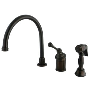 kingston brass kb3815blbs buckingham kitchen faucet with brass sprayer, 8-3/4-inch, oil rubbed bronze