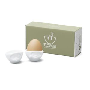 FIFTYEIGHT PRODUCTS TASSEN Porcelain Egg Cup Set No. 1, Kissing & Dreamy Face Edition, White (Set of Two Egg Cups)