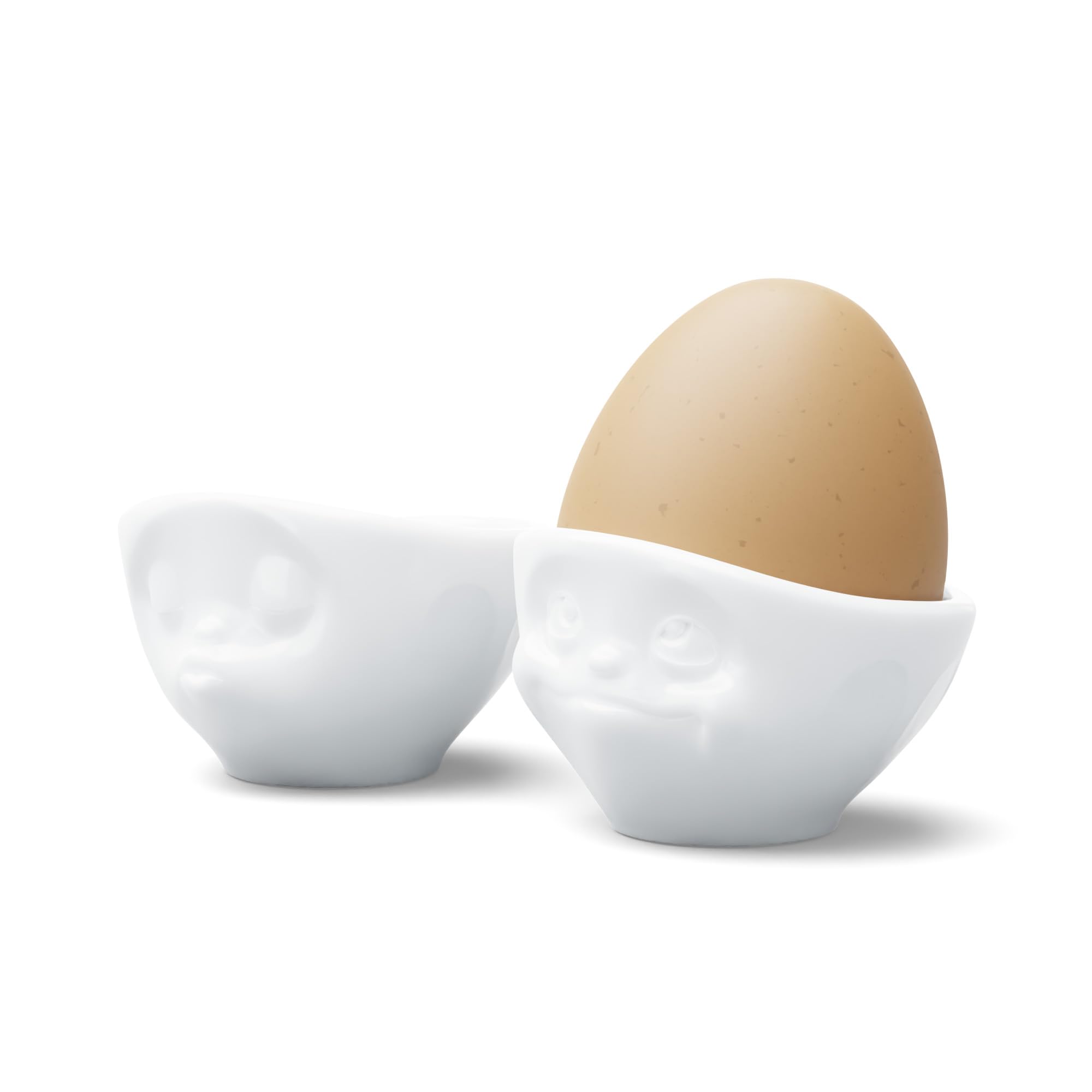 FIFTYEIGHT PRODUCTS TASSEN Porcelain Egg Cup Set No. 1, Kissing & Dreamy Face Edition, White (Set of Two Egg Cups)