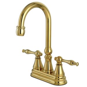 kingston brass ks2492nl bar faucet with metal lever handle and without pop-up drain, polished brass